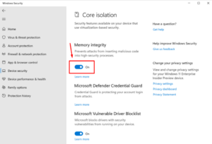 Enable or Disable Core isolation's Memory integrity on Win 11